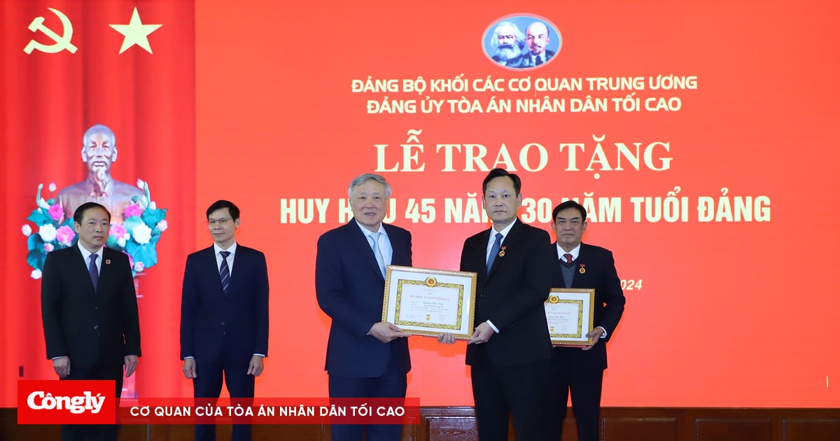 Trao Huy hiệu 45 và 30 năm tuổi Đảng cho 4 đảng viên thuộc Đảng bộ TANDTC